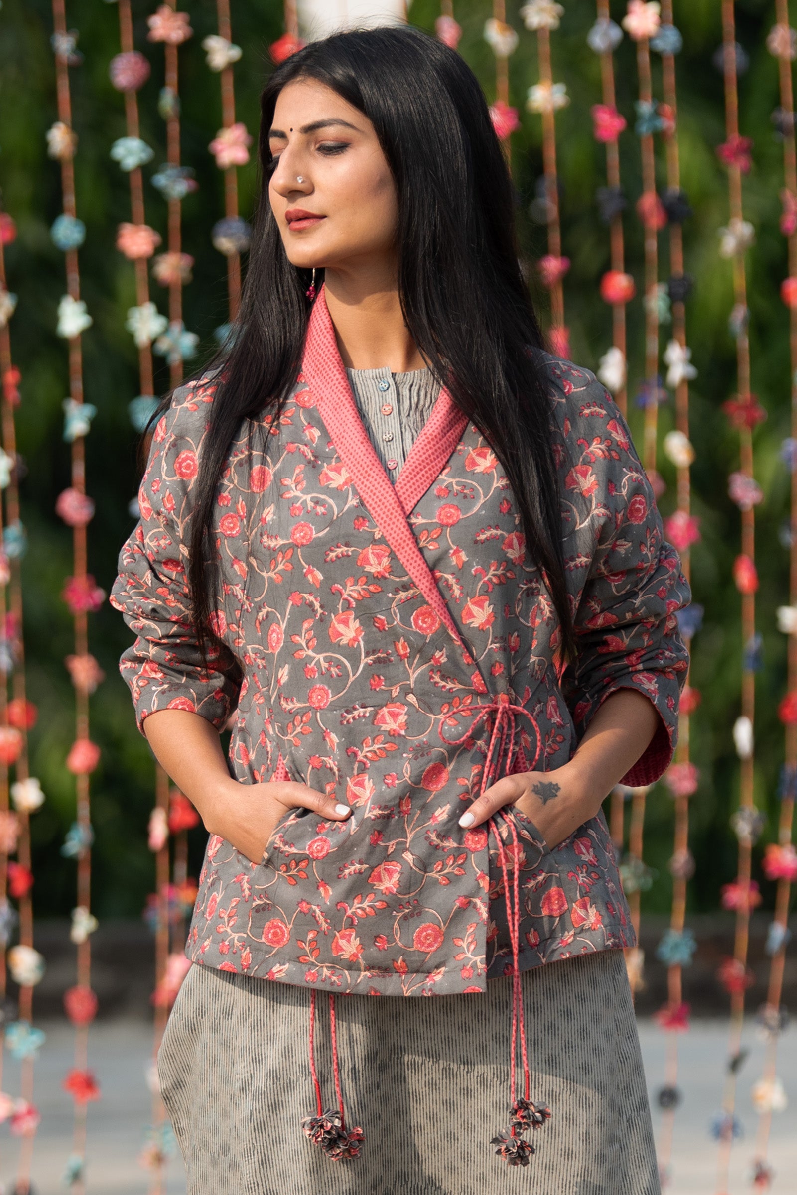 Buy Grey Overlap Quilted Jacket Online in India - Dharan Clothing