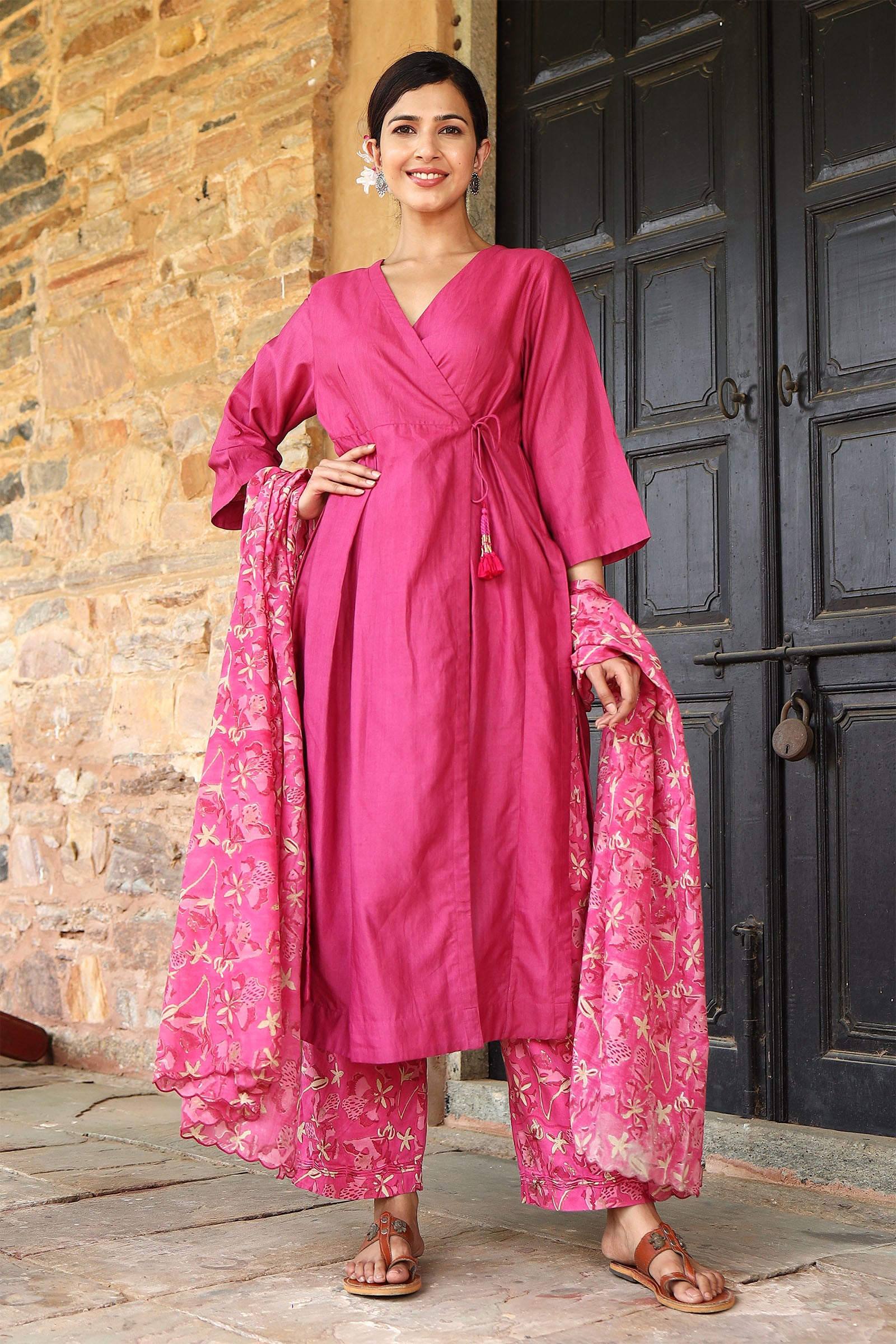 Gulista Pink Kurta | Angrakha Kurta | dharanclothing.com