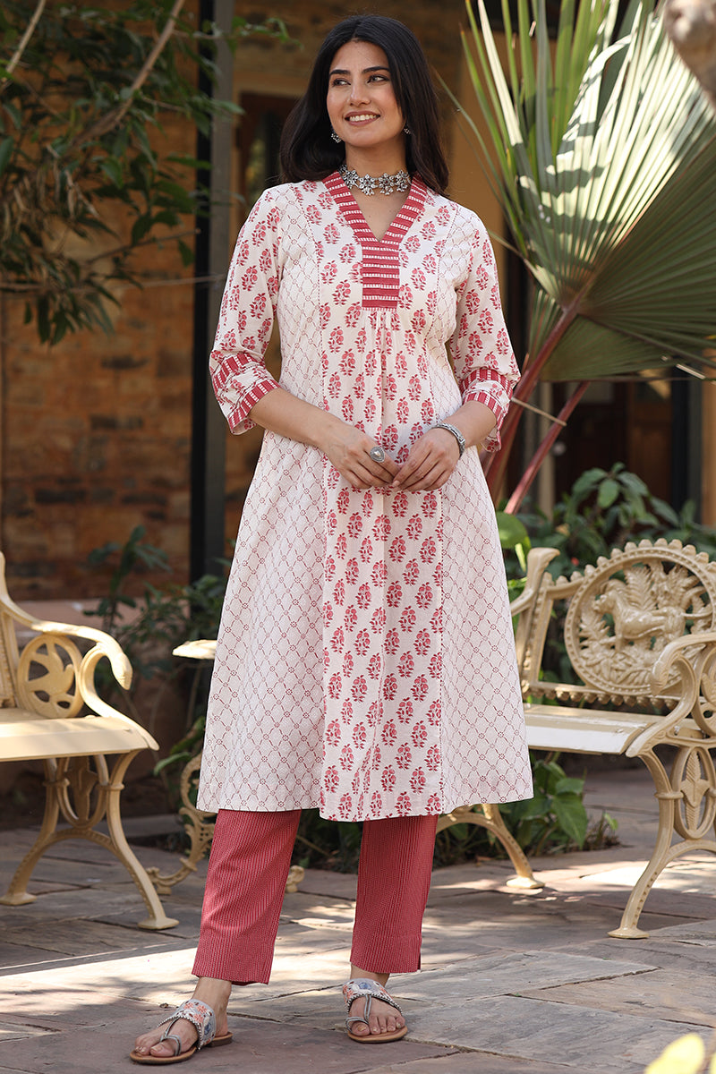 Buy Aman White Block Printed Kurta For Women Online | Dharan Clothing