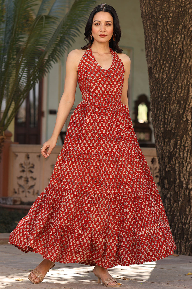 Buy Red Sara Women Cotton Dress online - Dharan Clothing